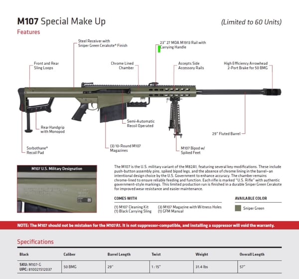 Barrett M107 50 Bmg Limited Edition M107-g 50bmg Green 1 Of 60 - For ...