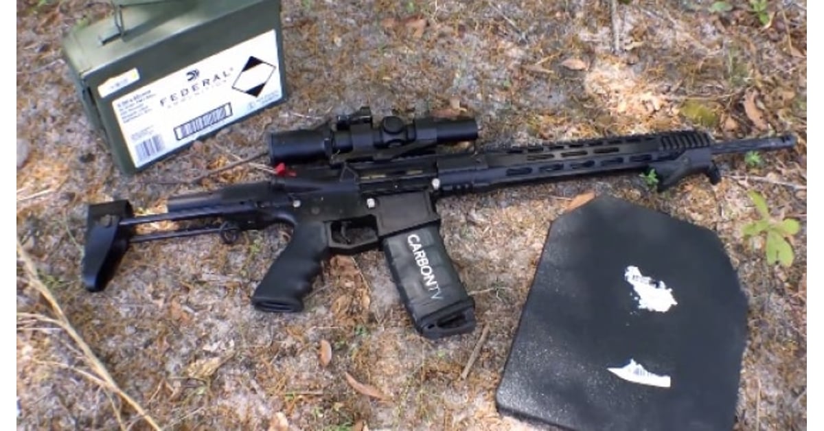Trying to cut a Level III body armor plate in half with a select-fire ...