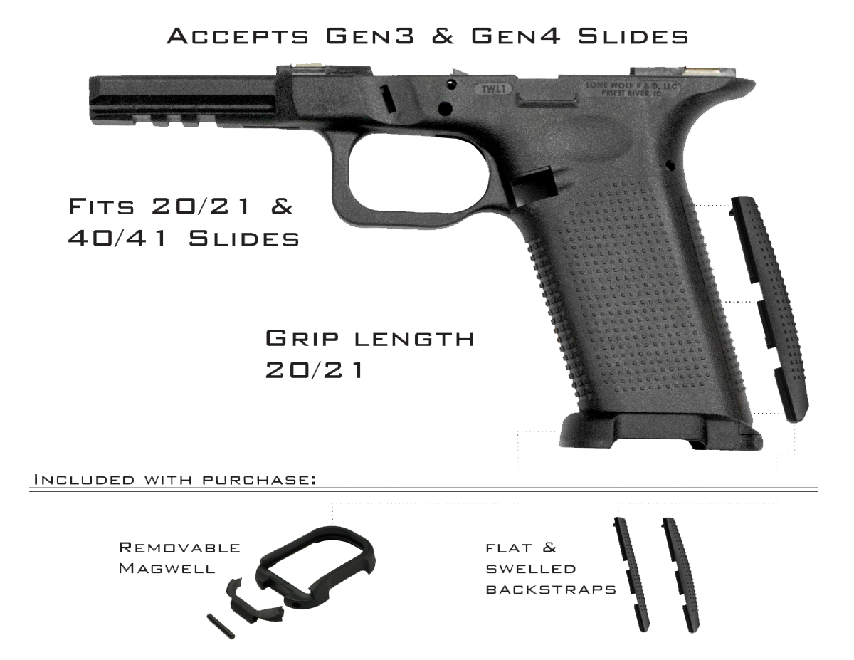 Timberwolf Large 10mm/45 ACP Polymer Frame available for pre-sale